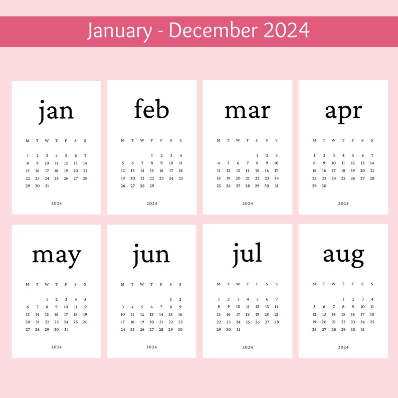 Printable 2024 Mini Calendar Monday Start Monthly Desk Calendar 3x2 ...