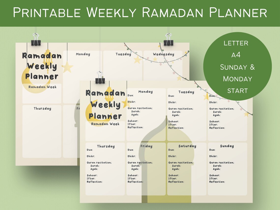 Ramadan Planner, Ramadan Weekly Planner Printable, Ramadan Printable ...