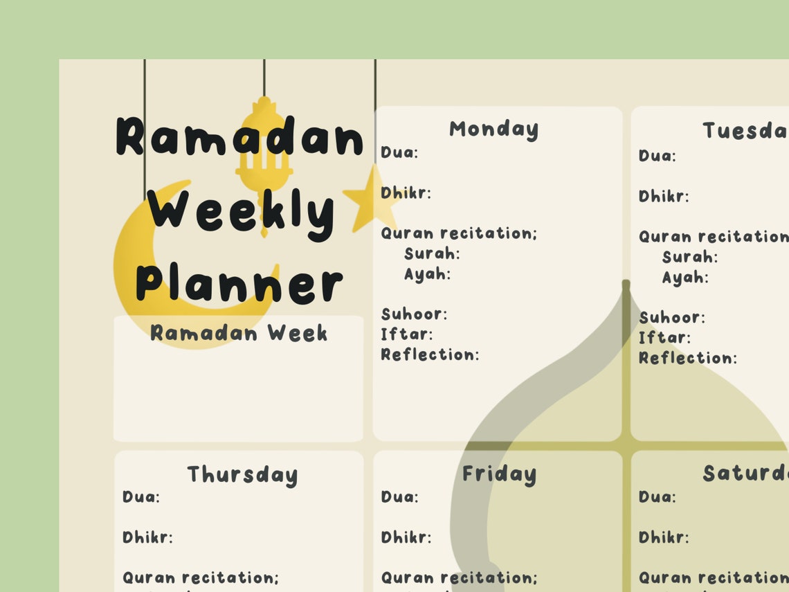 Ramadan Planner, Ramadan Weekly Planner Printable, Ramadan Printable ...