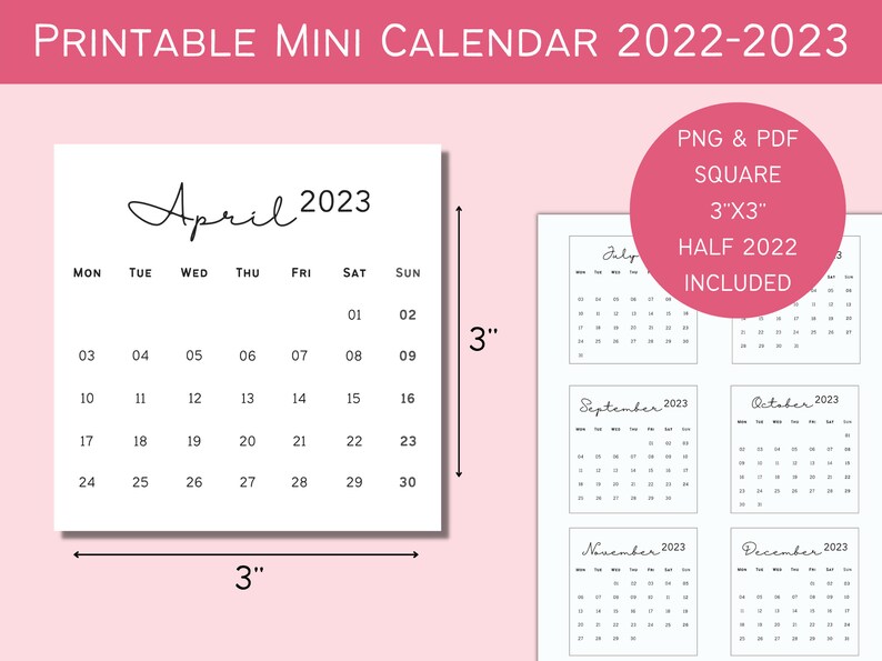 Printable 2022-2023 Mini Calendar - Etsy