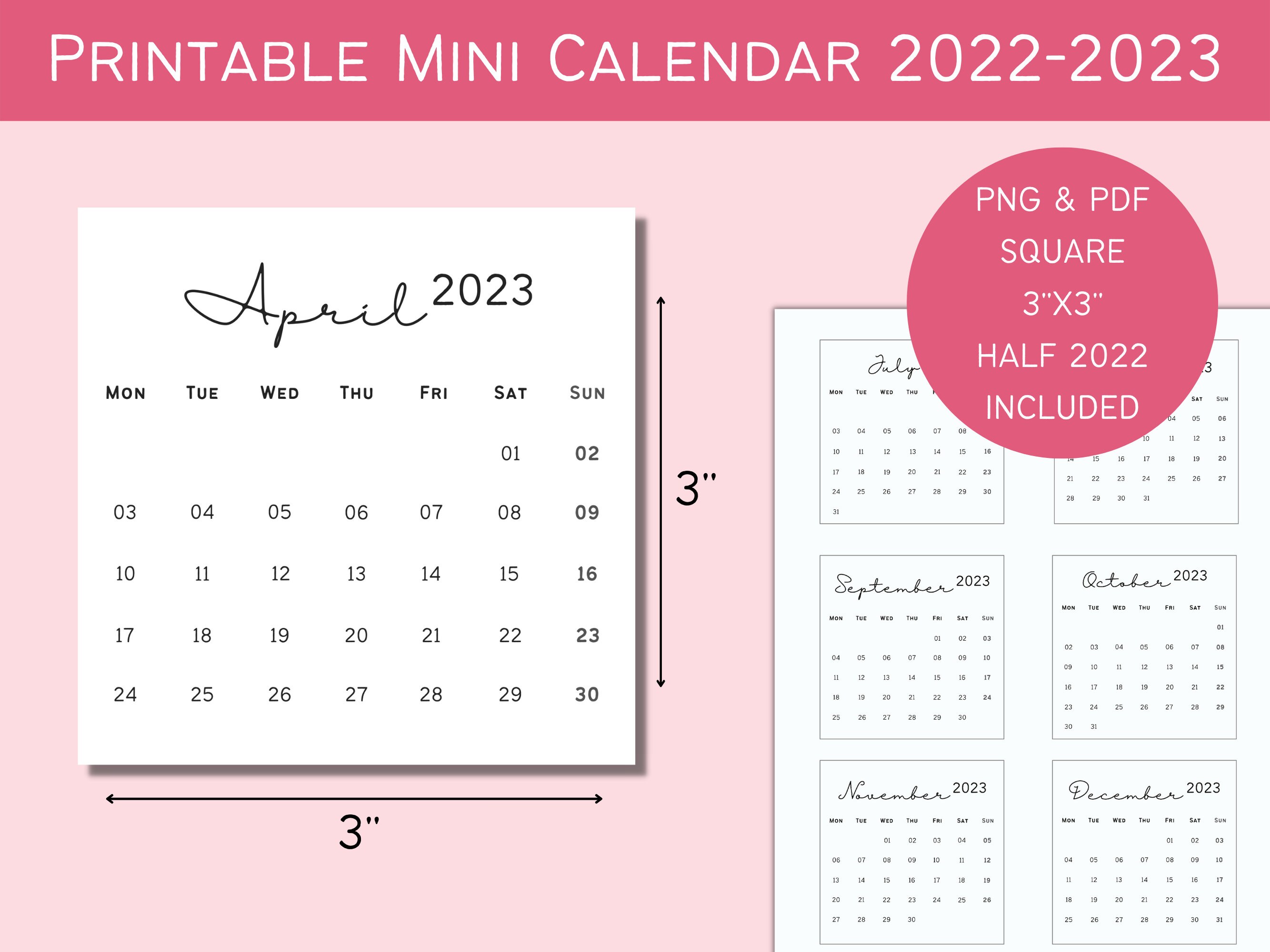 Printable 2022-2023 Mini Calendar - Etsy Australia