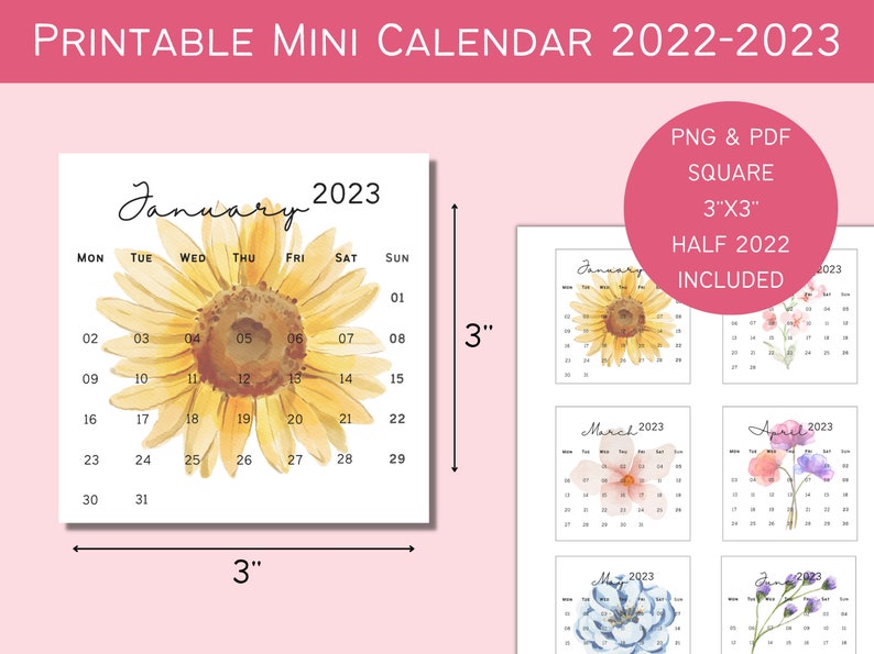 Printable 2022-2023 Mini Calendar - Etsy