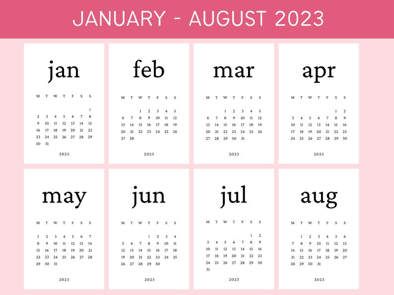 Printable 2023 Mini Calendar - Etsy
