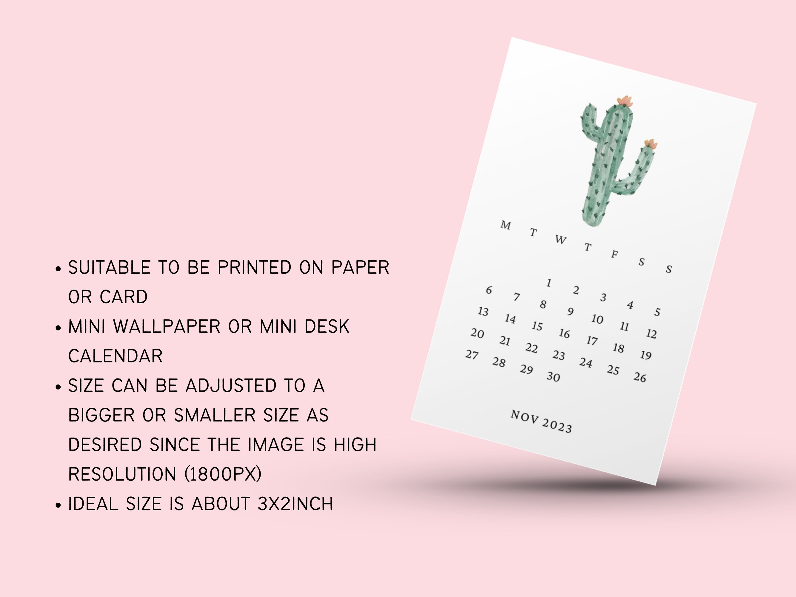 Printable 2023 Mini Calendar Succulent Theme Mini Calendar - Etsy