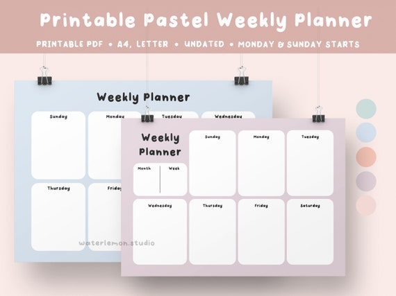 Weekly Planner Printable Pastel Weekly Planner Horizontal | Etsy