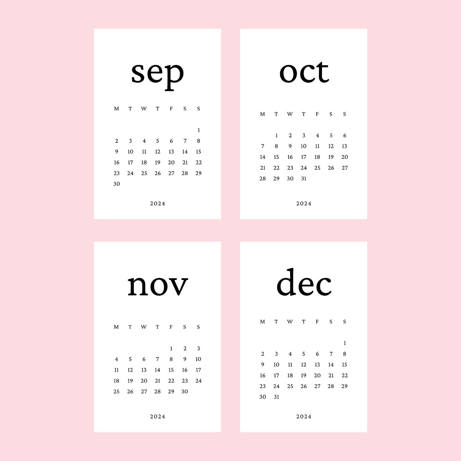 Printable 2024 Mini Calendar Monday Start Monthly Desk Calendar 3x2 ...