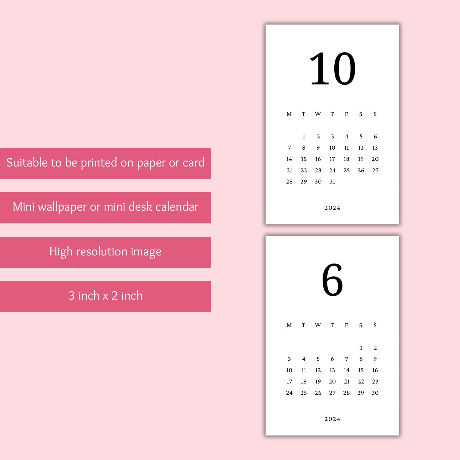 Printable 2024 Mini Calendar - Monday Start - Monthly Desk Calendar ...