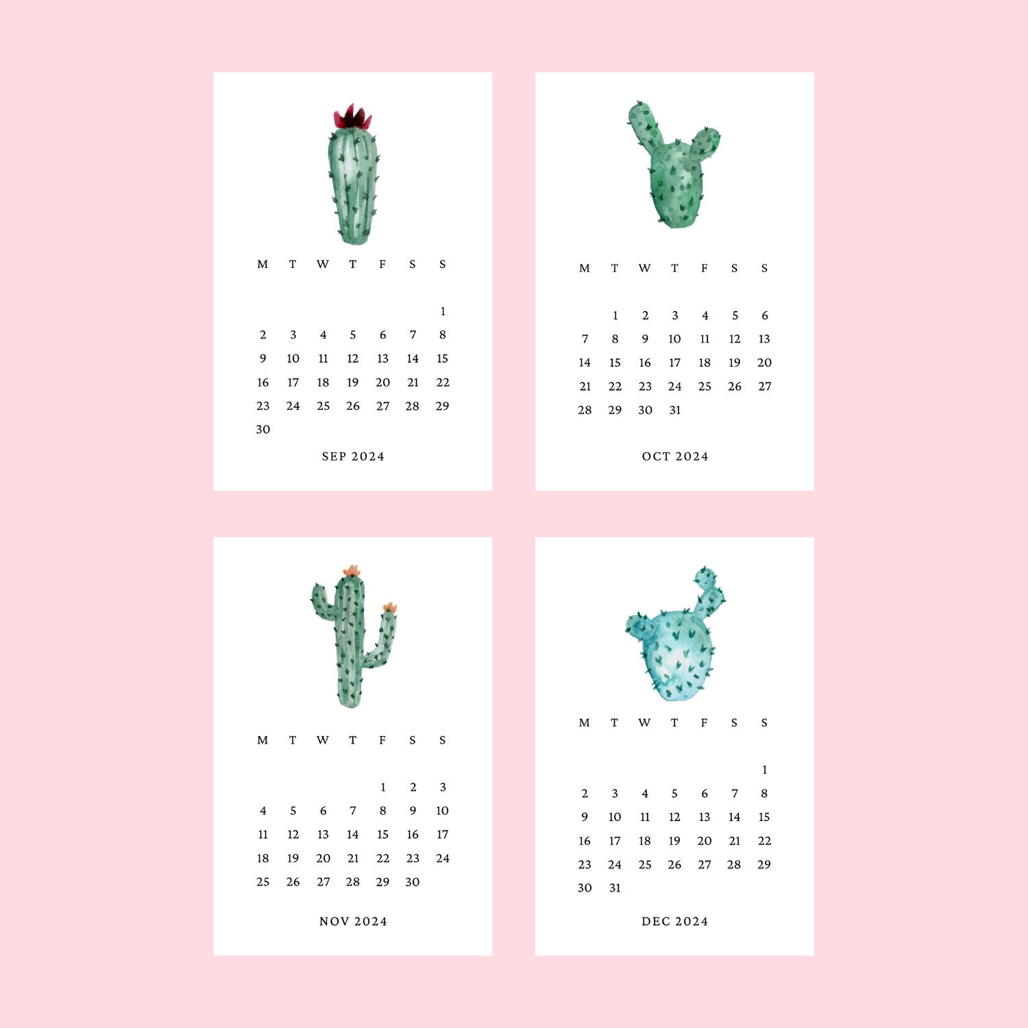 Printable 2024 Mini Calendar Monday Start Monthly Desk Calendar 3x2 ...