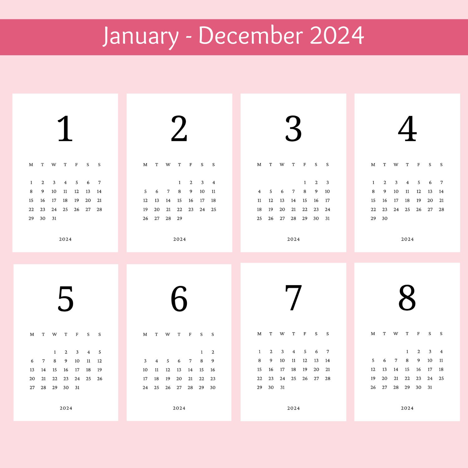 Printable 2024 Mini Calendar Monday Start Monthly Desk Calendar 3x2 ...
