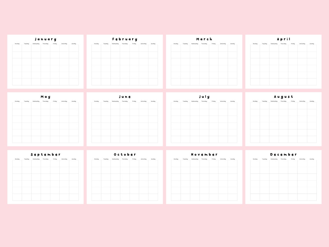 Printable Monthly Blank Calendar - Etsy