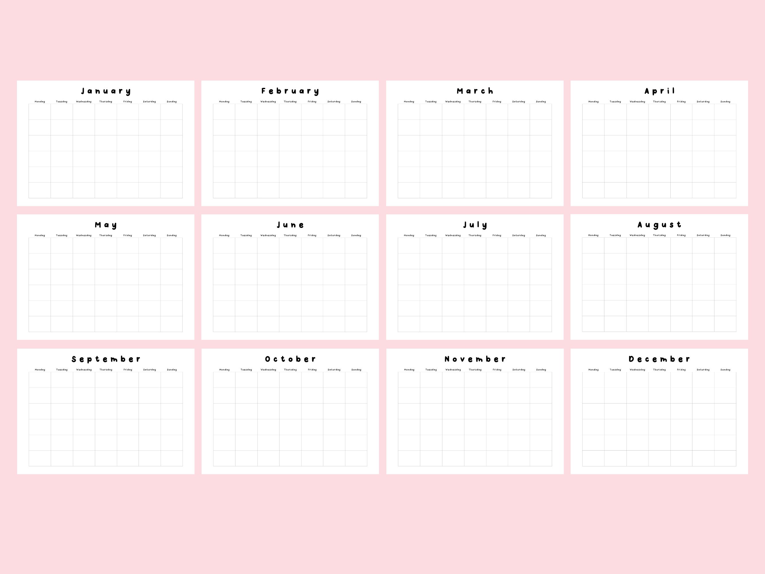 Printable Monthly Blank Calendar - Etsy