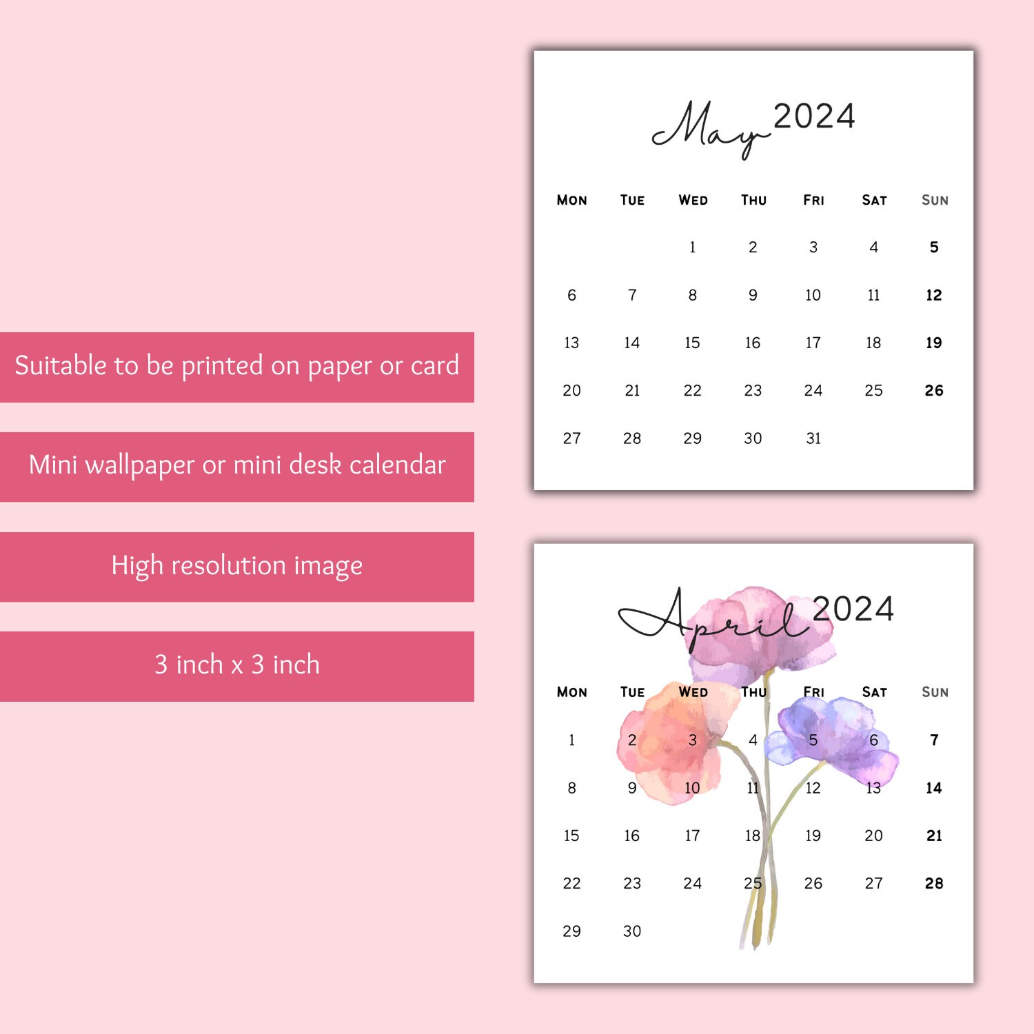 Printable 2024 Mini Calendar Bundle Monday Start Monthly Desk Calendar ...