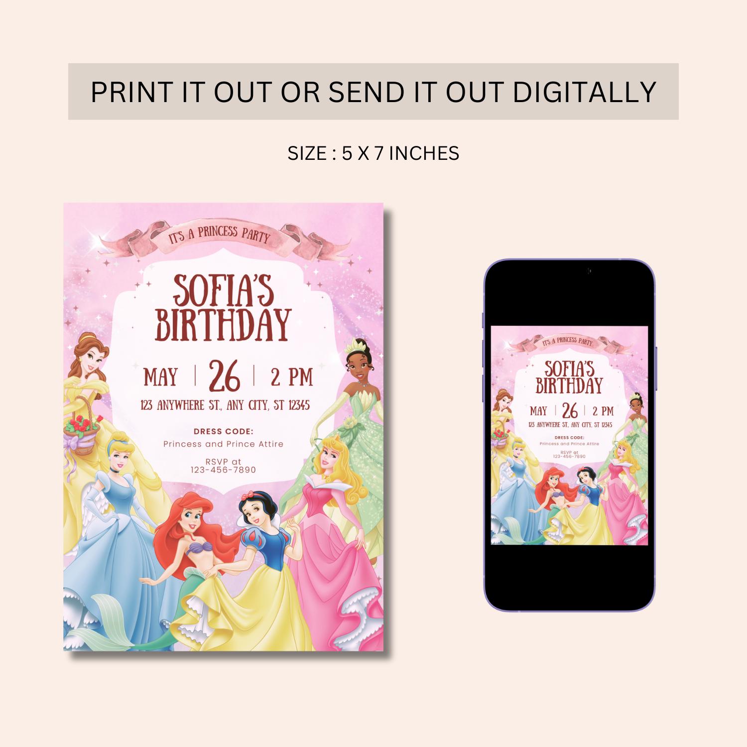 Princess Birthday Invitation, Editable Princess Party Invitation ...