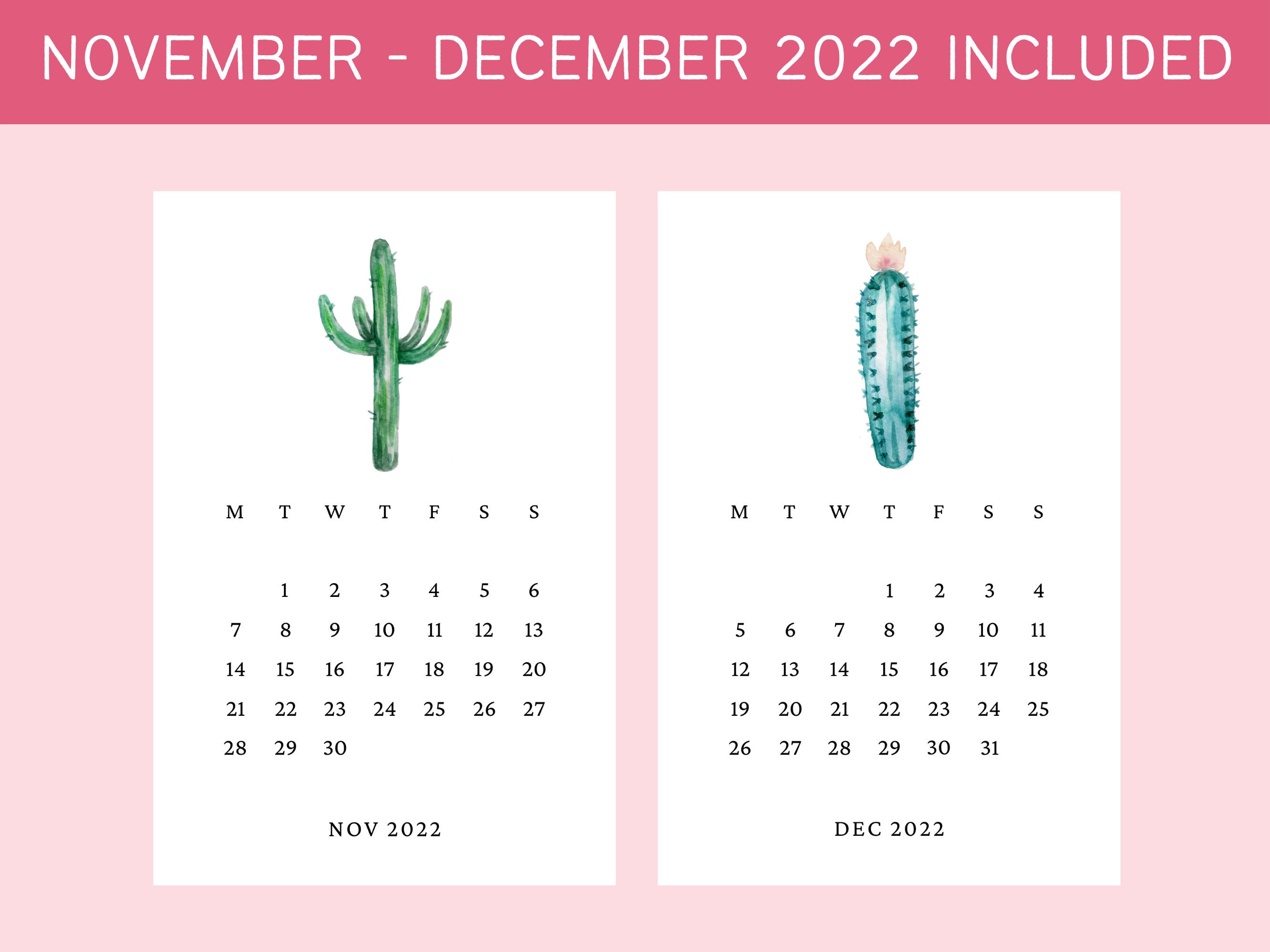 Printable 2023 Mini Calendar Succulent Theme Mini Calendar - Etsy