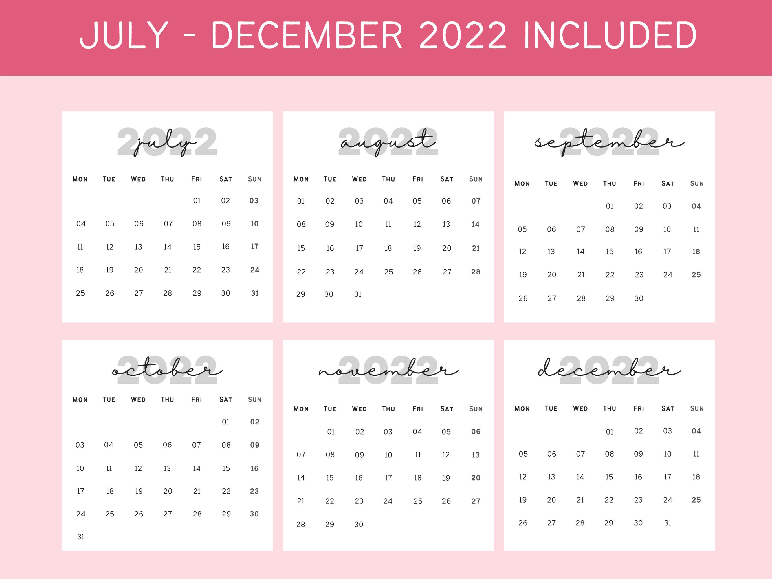 Printable 2022-2023 Mini Calendar - Etsy