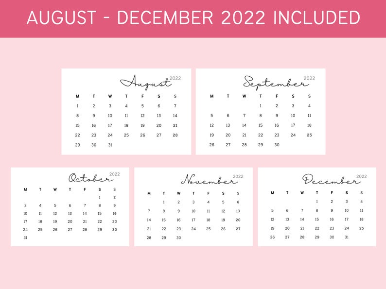 Printable 2022-2023 Mini Calendar Bundle - Etsy