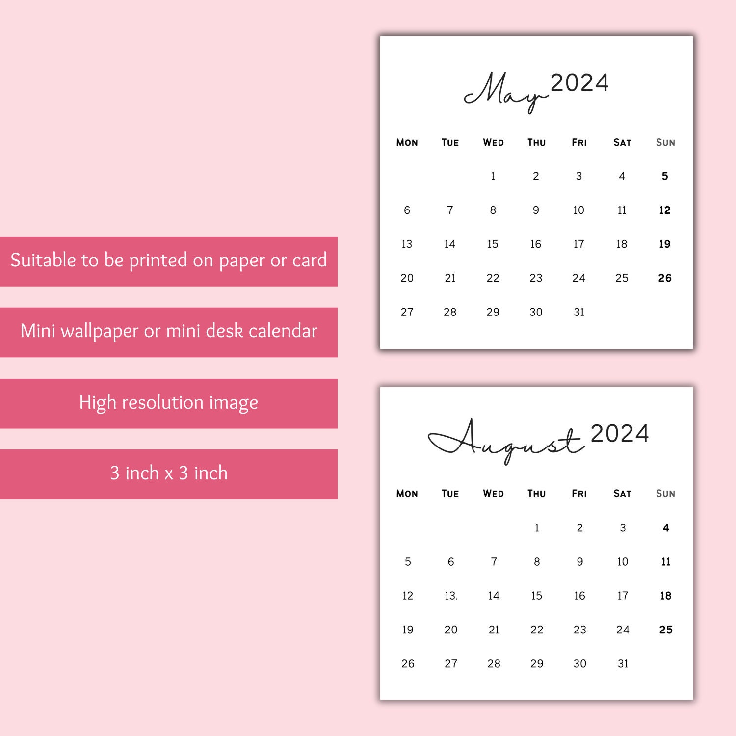 Printable 2024 Mini Calendar - Monday Start - Monthly Desk Calendar ...