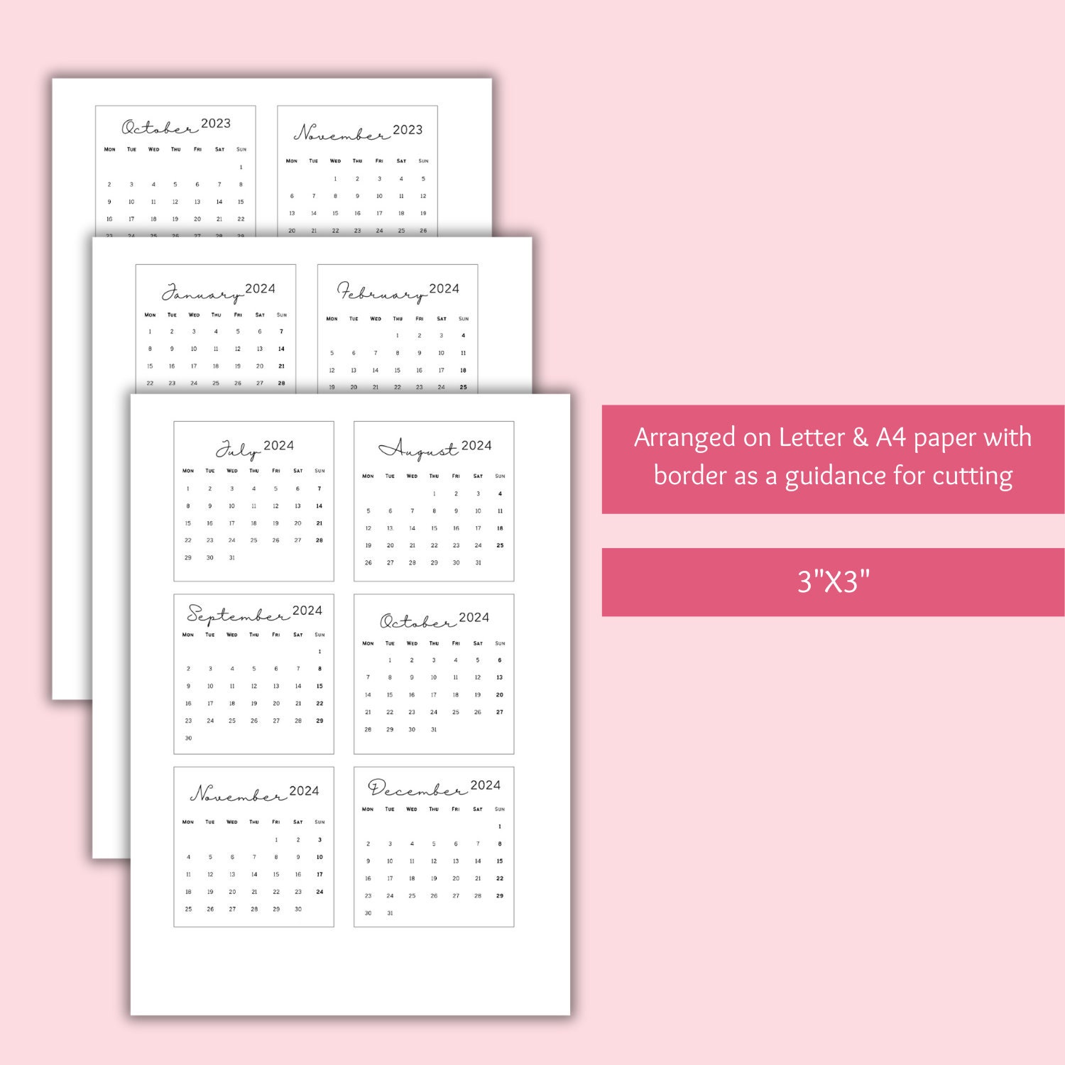 Printable 2024 Mini Calendar - Monday Start - Monthly Desk Calendar ...