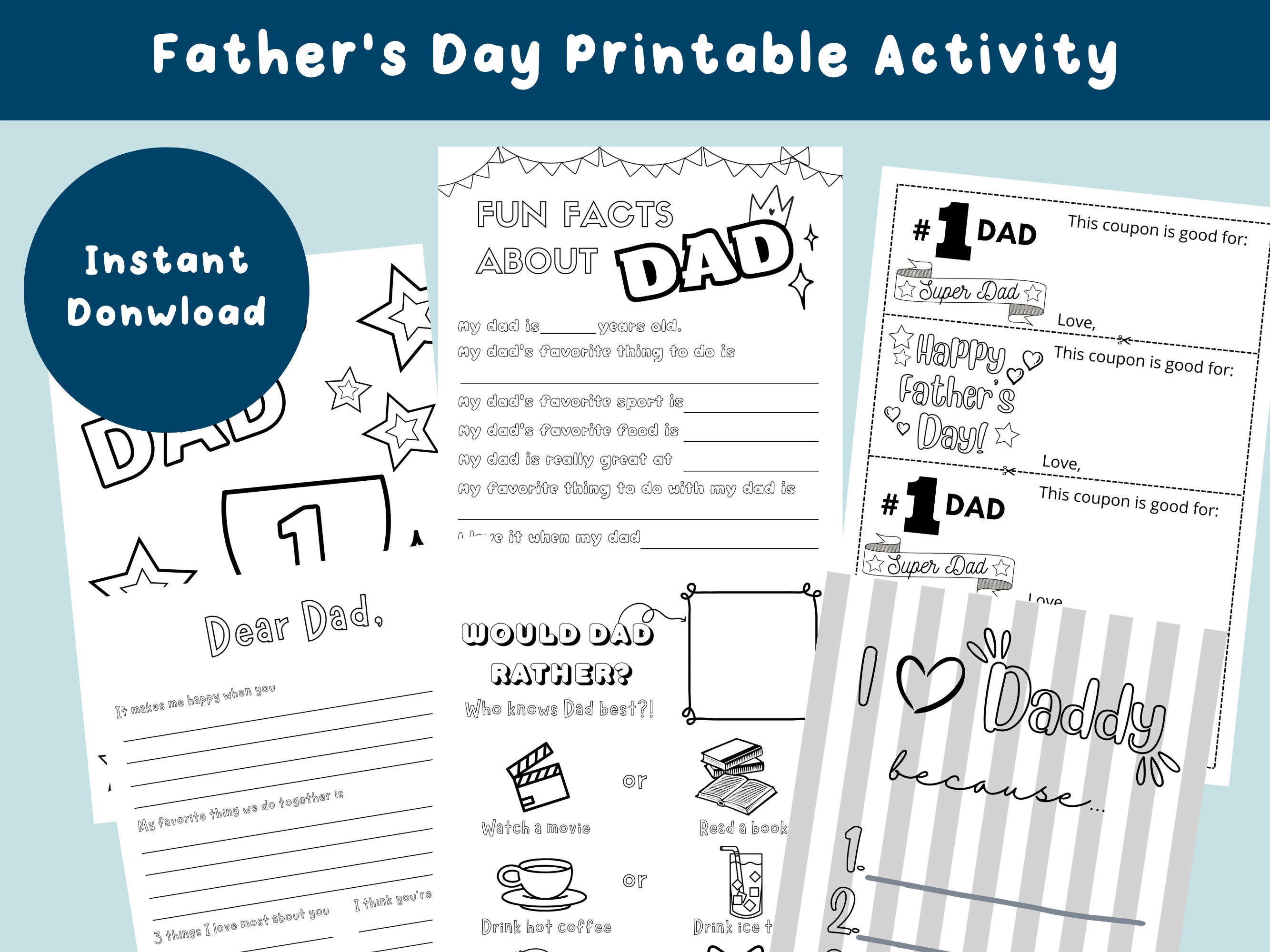 Father's Day Printable, All About Dad Kids Coloring Pages, Father's Day ...
