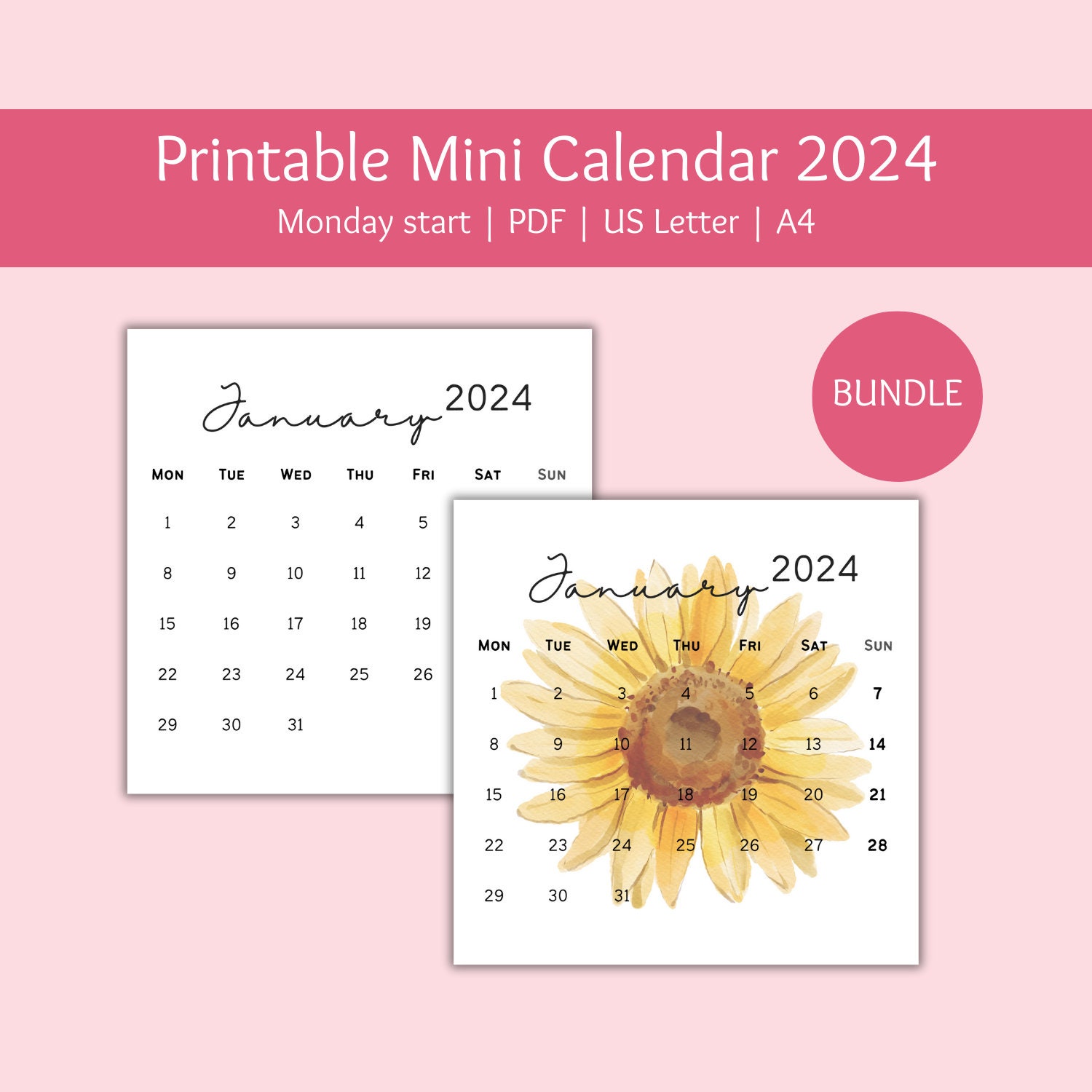 Printable 2024 Mini Calendar Bundle Monday Start Monthly Desk Calendar ...