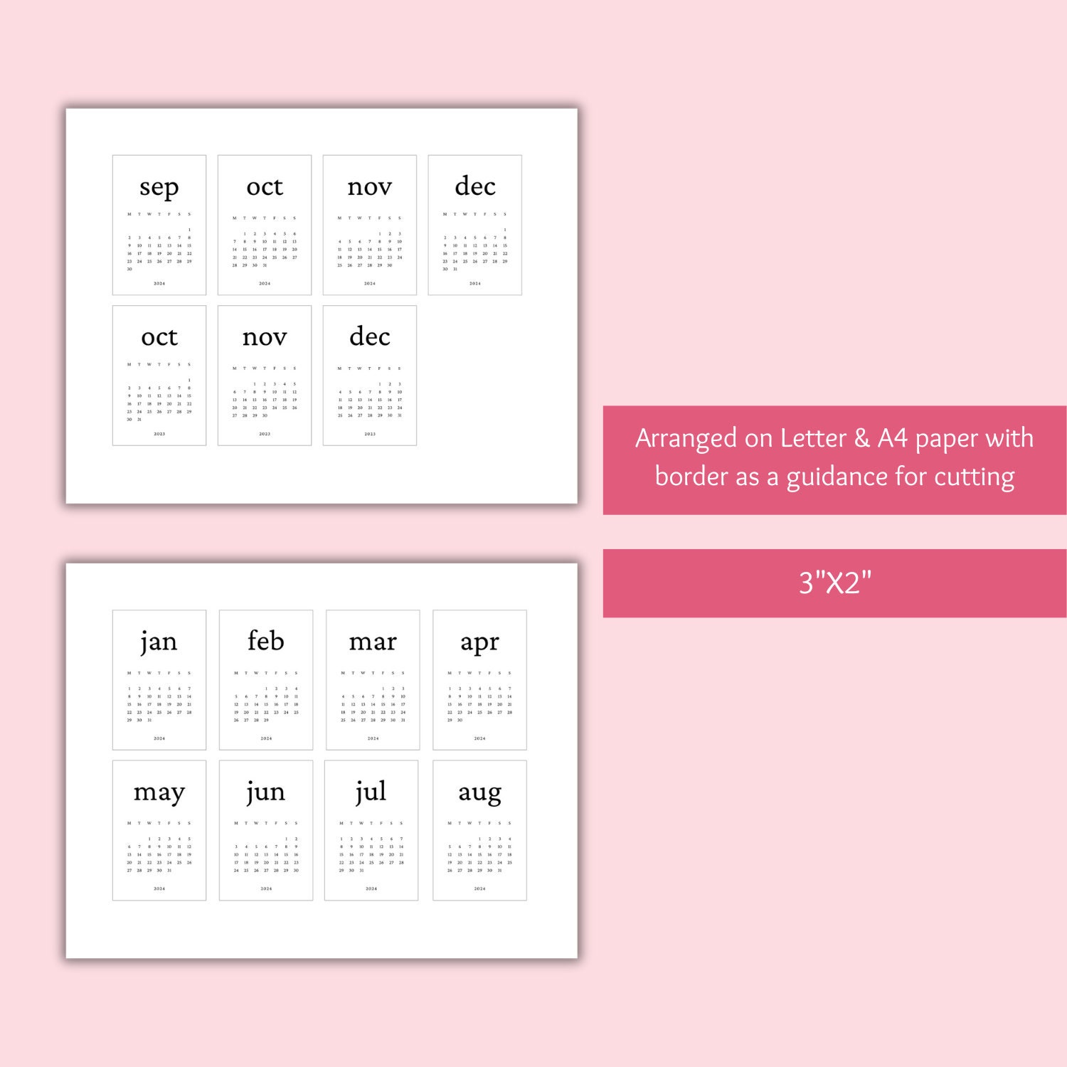 Printable 2024 Mini Calendar Monday Start Monthly Desk Calendar 3x2 ...