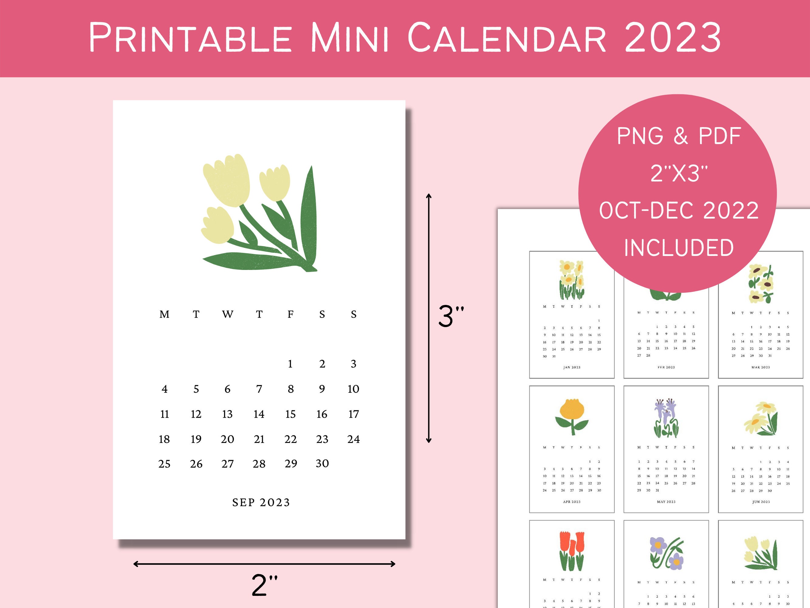 Printable 2023 Mini Calendar - Etsy