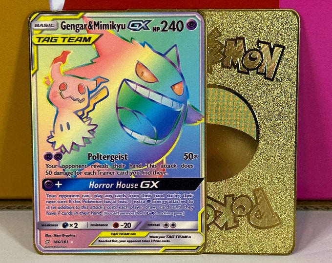 Gengar & Mimikyu GX Rainbow Tag Team Gold Metal Pokemon Card - Etsy