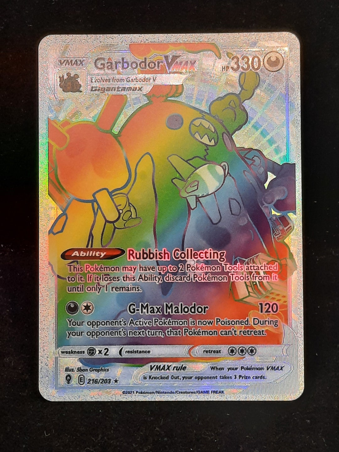 Garbodor VMAX Rainbow Shiny Holographic UV Printed Plastic Card - Etsy
