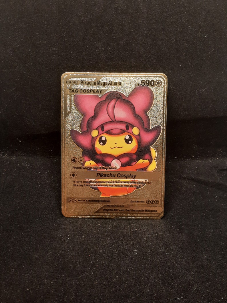 Pikachu Cosplay Mega Altaria Gold Metal Pokemon Card - Etsy