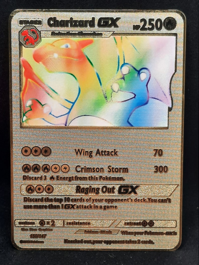 Charizard GX Rainbow Half Art Burning Shadows Gold Metal Pokemon Card ...