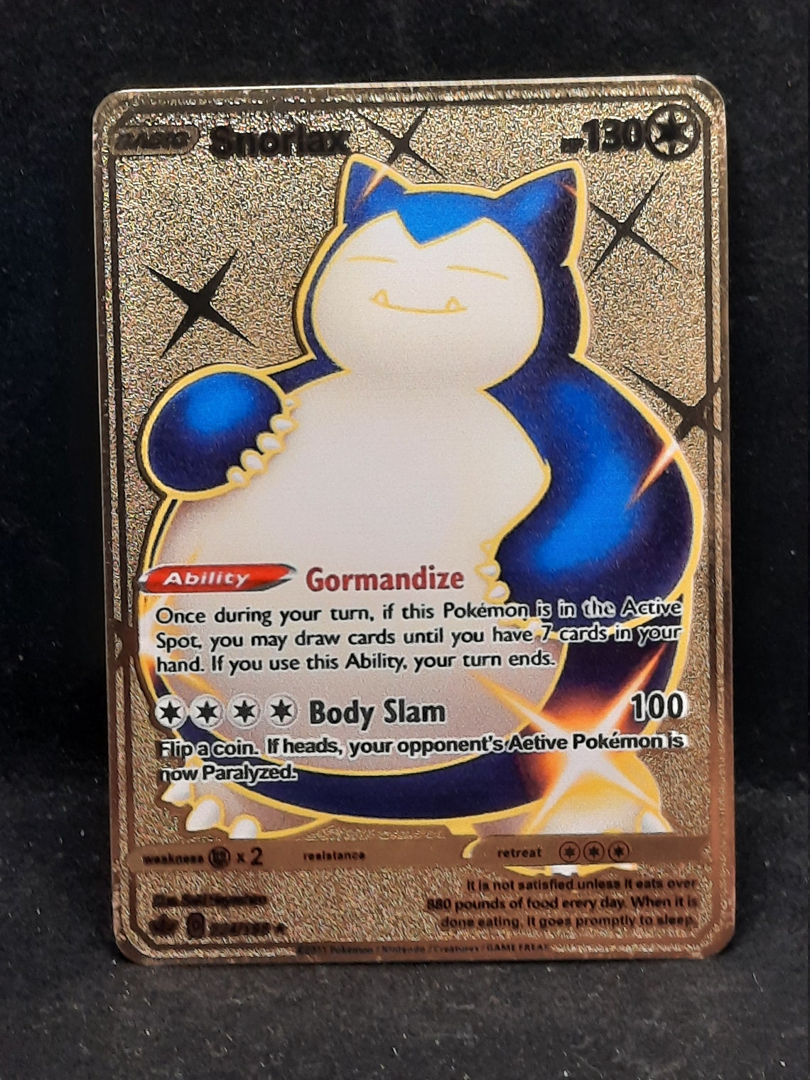 Snorlax Gold Metal Pokemon Card | Etsy