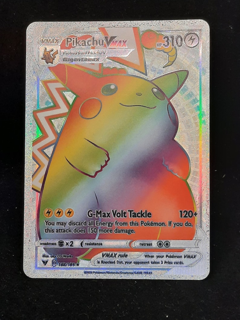 Pikachu VMAX Rainbow Shiny Holographic UV Printed Plastic Card | Etsy