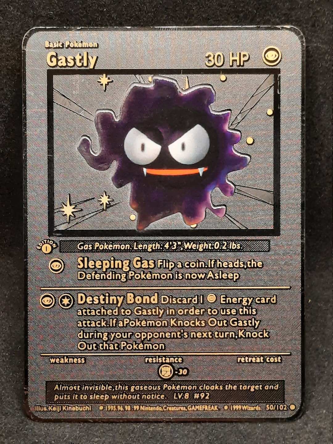Gastly Base Set Black Gold Metal Pokemon Card - Etsy UK