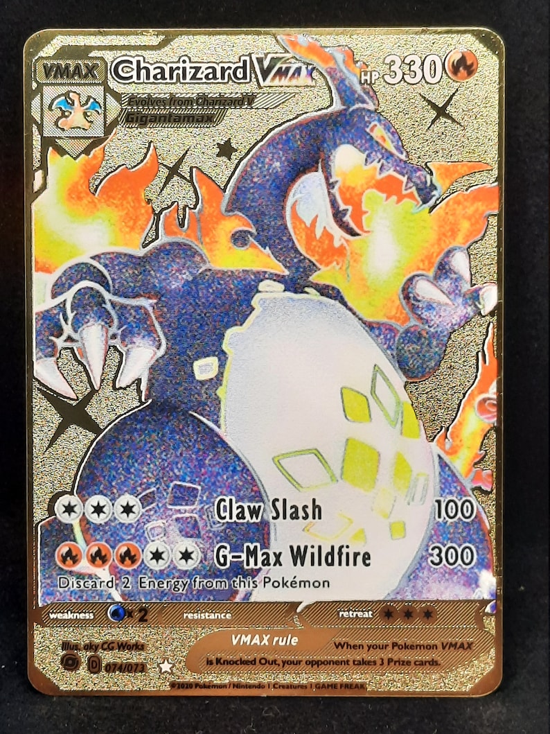 Carte Pokémon Dracaufeu VMAX en métal doré brillant - Etsy France