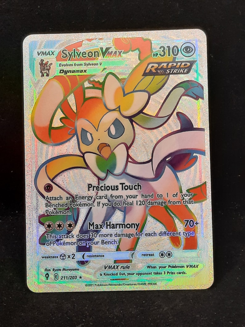 Sylveon VMAX Rainbow Shiny Holographic UV Printed Plastic Card - Etsy