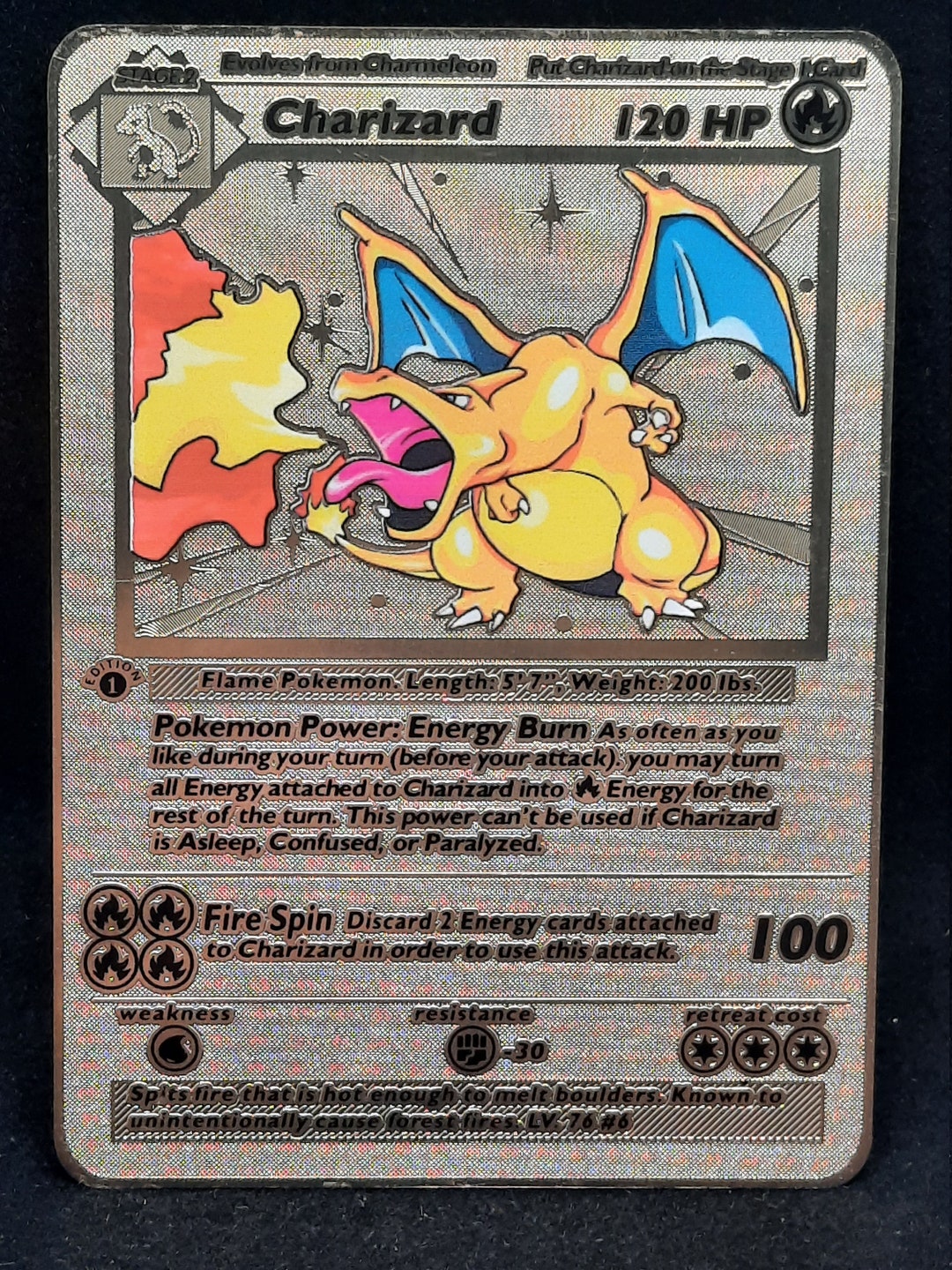 Charizard 1st Edition Base Set Gold Metal Pokemon Card - Etsy