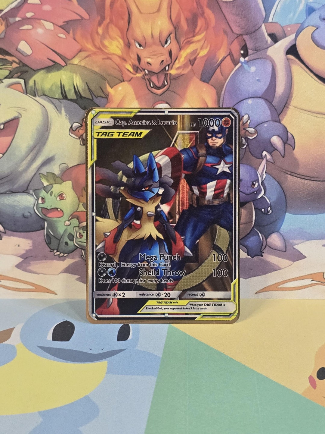 Captain America & Lucario Tag Team Gold Metal Pokemon Marvel Card Avengers - Etsy
