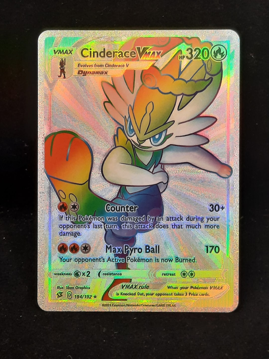 Cinderace VMAX Rainbow Shiny Holographic UV Printed Plastic Card - Etsy