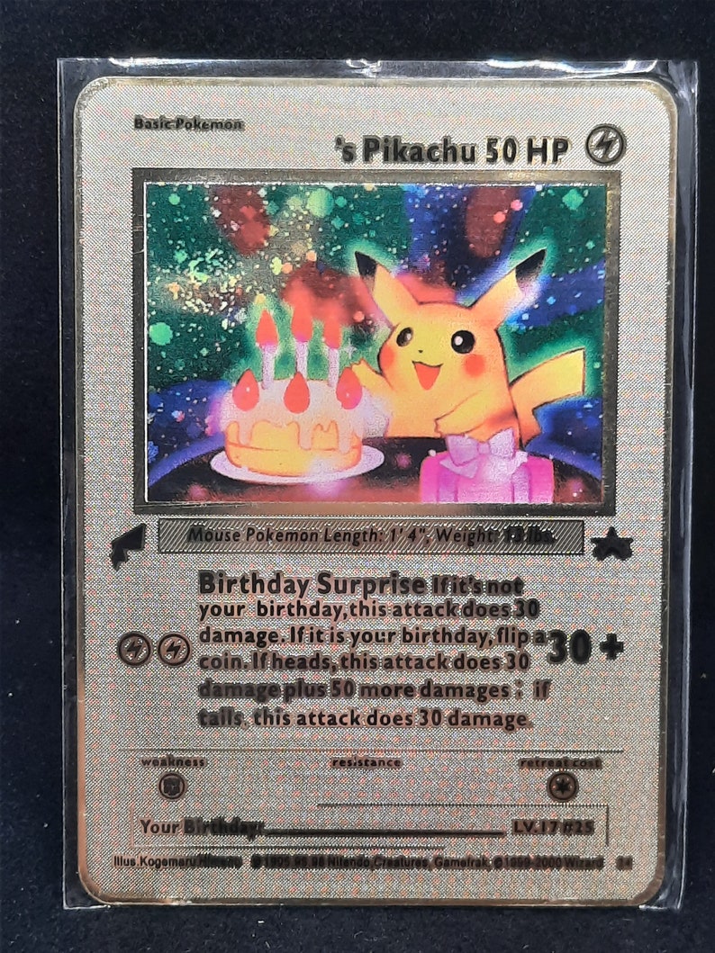 Birthday Pikachu Gold Metal Pokemon Card - Etsy UK