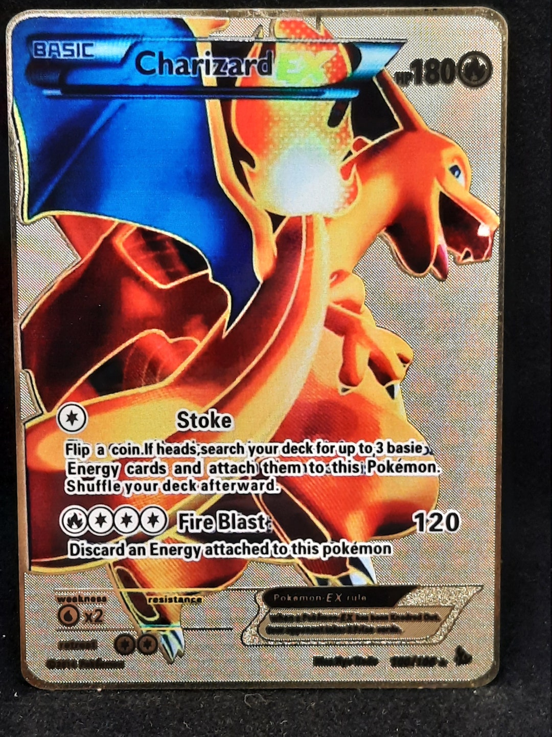 Charizard EX Full Art Gold Metal Pokemon Card - Etsy