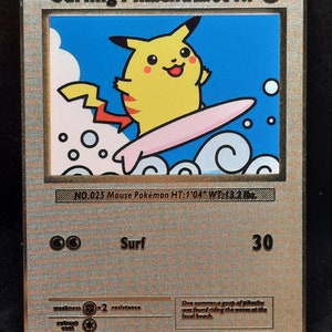 Surfing Pikachu Gold Metal Pokemon Card - Etsy