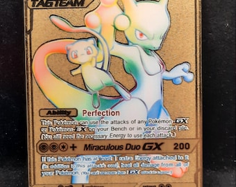 Mewtwo GX Rainbow Gold Metal Pokemon Card - Etsy