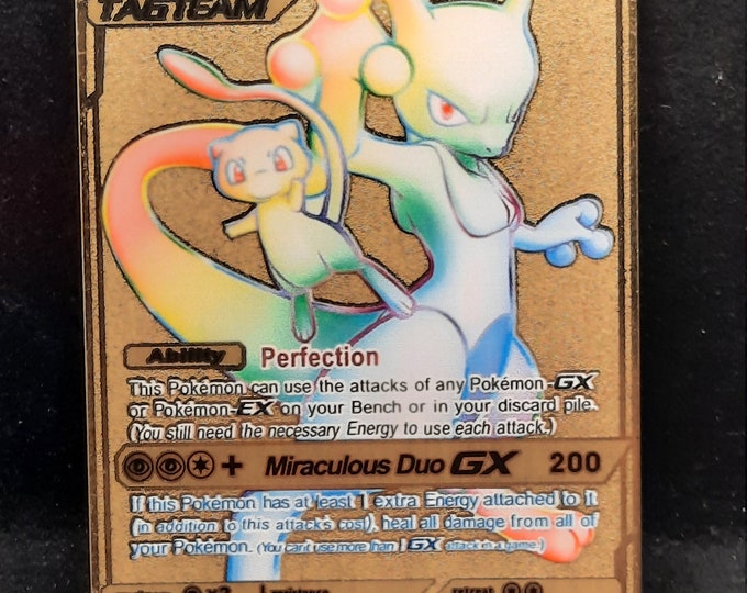 Mewtwo & Mew GX Rainbow Gold Metal Pokemon Card - Etsy