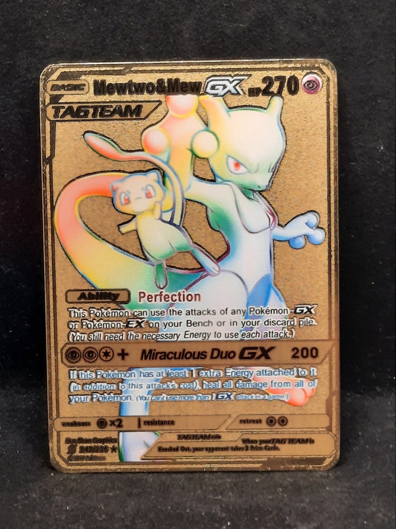 Mewtwo & Mew GX Rainbow Gold Metal Pokemon Card - Etsy