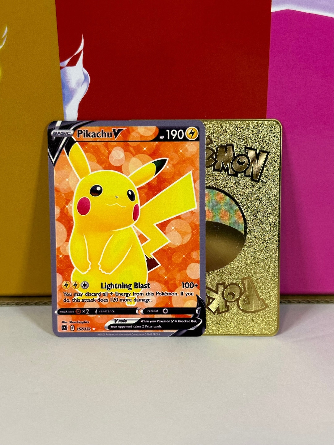 Pikachu V Brilliant Stars Full Art Gold Metal Pokemon Card - Etsy