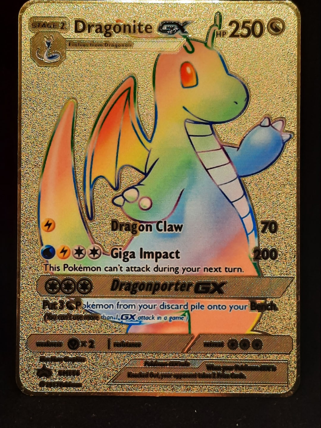 Dragonite GX Rainbow Gold Metal Pokemon Card - Etsy