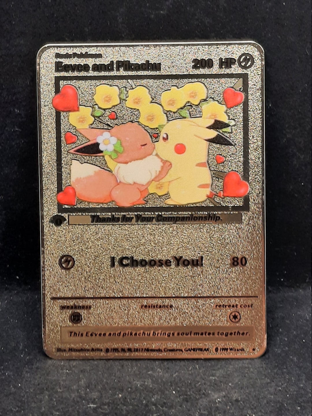 Eevee & Pikachu I Choose You! Romantic Gift Gold Metal Pokemon Card - Etsy