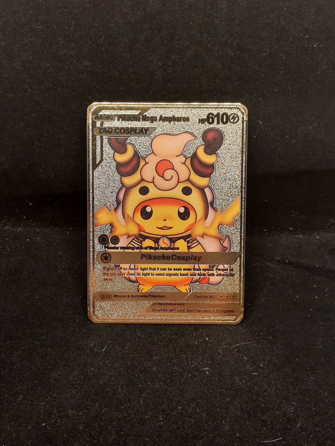 Pikachu Cosplay Mega Ampharos Gold Metal Pokemon Card - Etsy