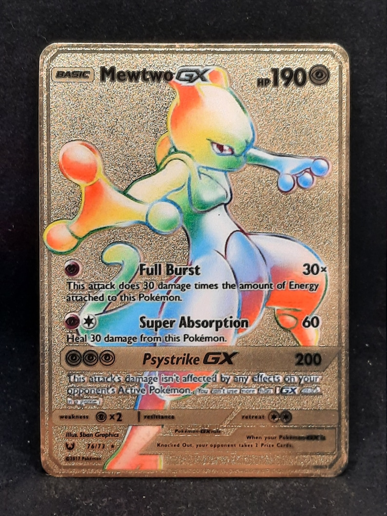 Mewtwo GX Rainbow Gold Metal Pokemon Card - Etsy