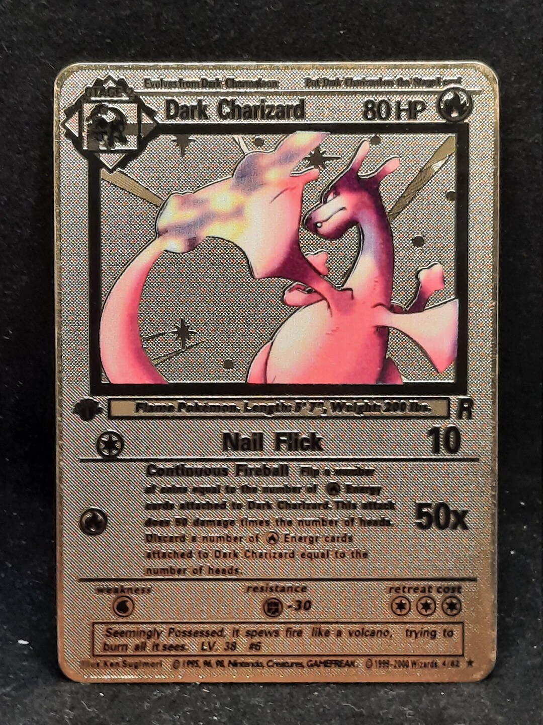 Dark Charizard Team Rocket Gold Metal Pokemon Card - Etsy
